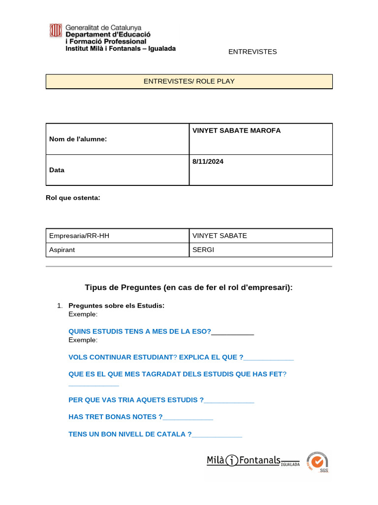 Fitxa de Entrevista | PDF