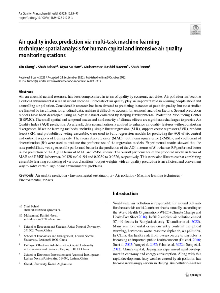 Air Quality Index Prediction Via Multi Task Machine Learning | PDF | Support Vector Machine ...
