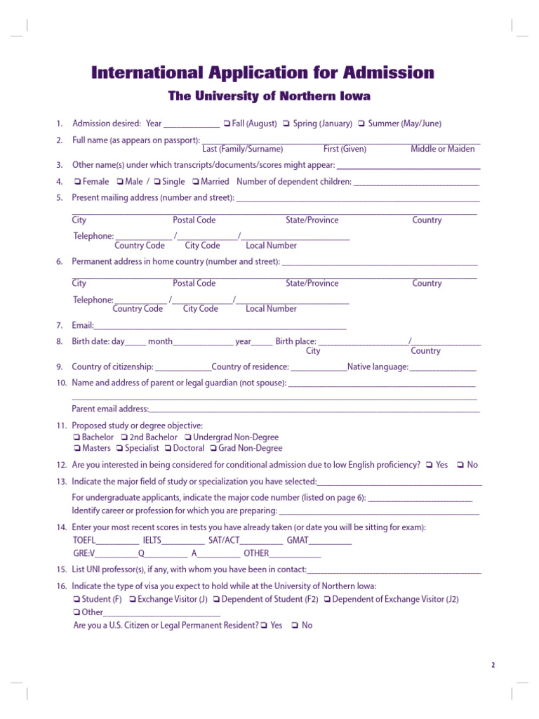 International Admission Application Form | PDF | Mail