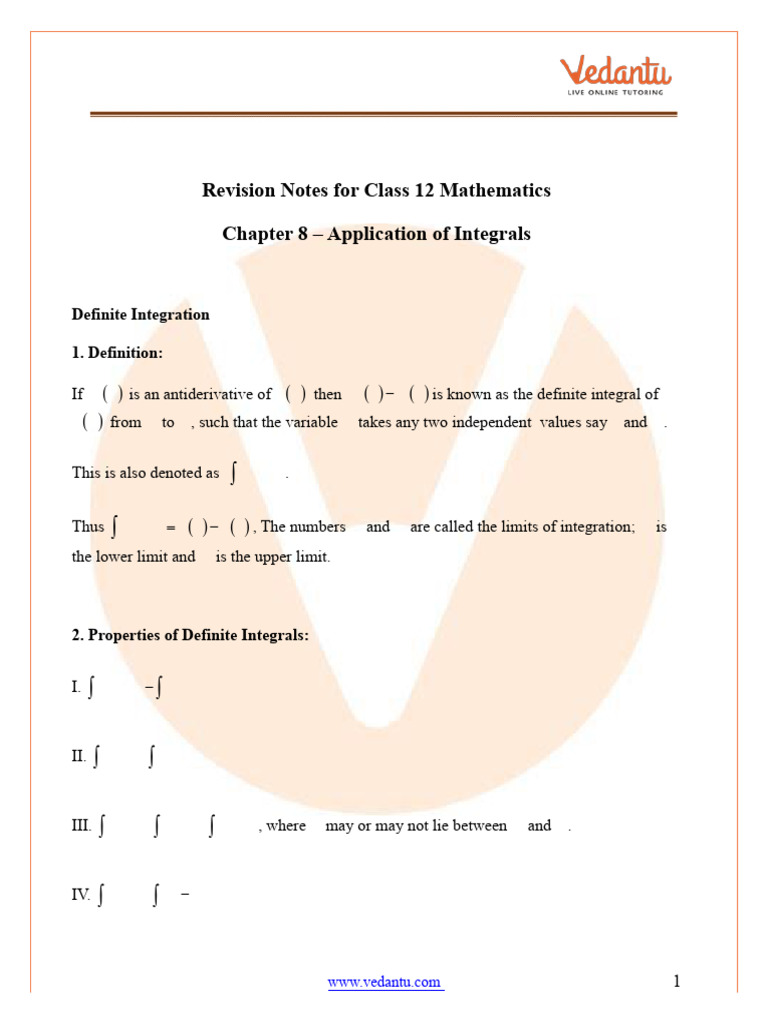 Application of Integrals Class 12 Notes | PDF | Asymptote | Equations