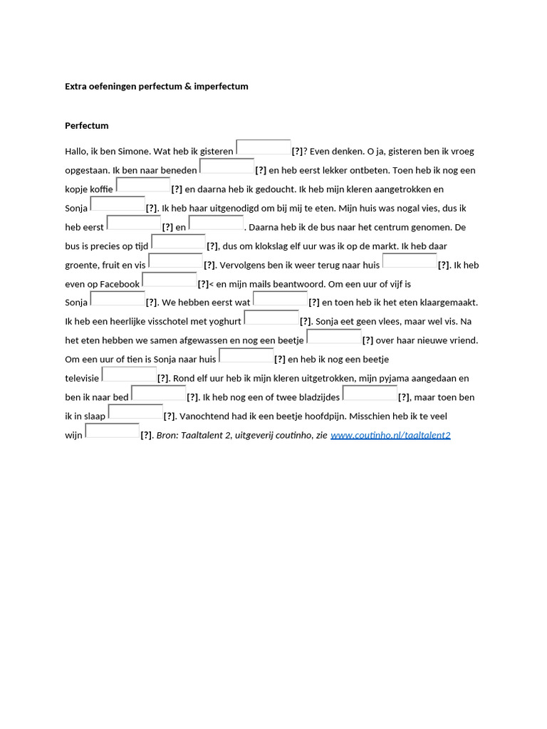 Extra Oefeningen Perfectum - Imperfectum | PDF