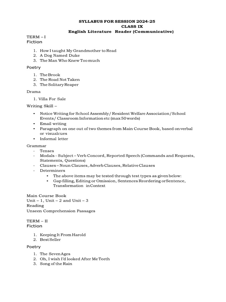 Class Ix - 2024-25 | PDF