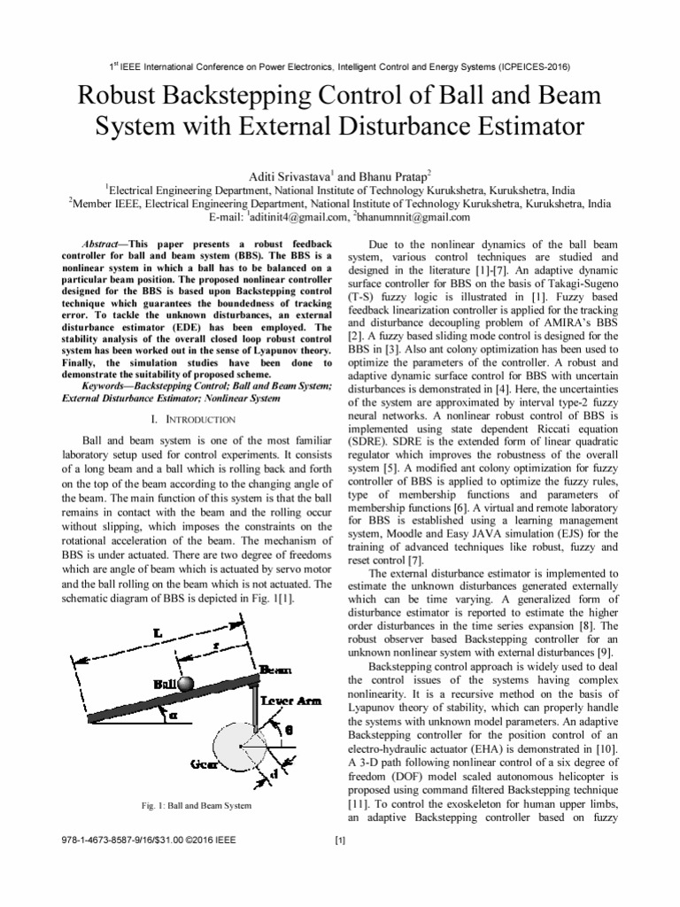 Robust Backstepping Control of Ball and Beam System With External Disturbance Estimator | PDF ...