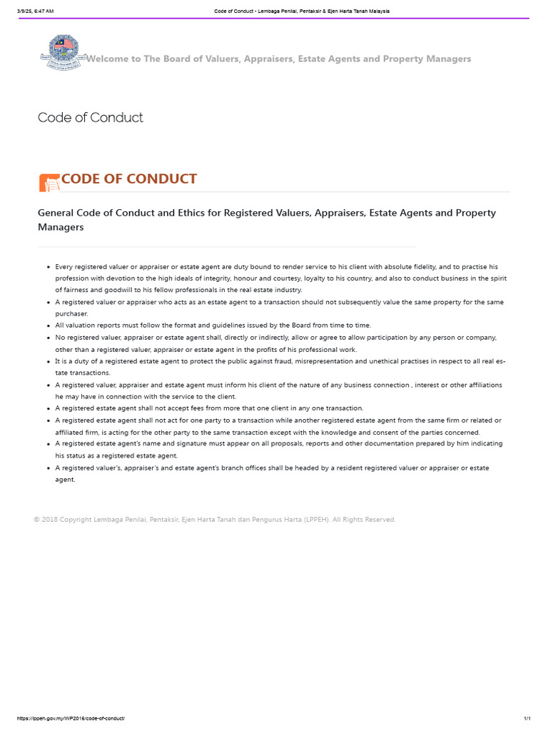 Code of Conduct - Lembaga Penilai, Pentaksir & Ejen Harta Tanah ...