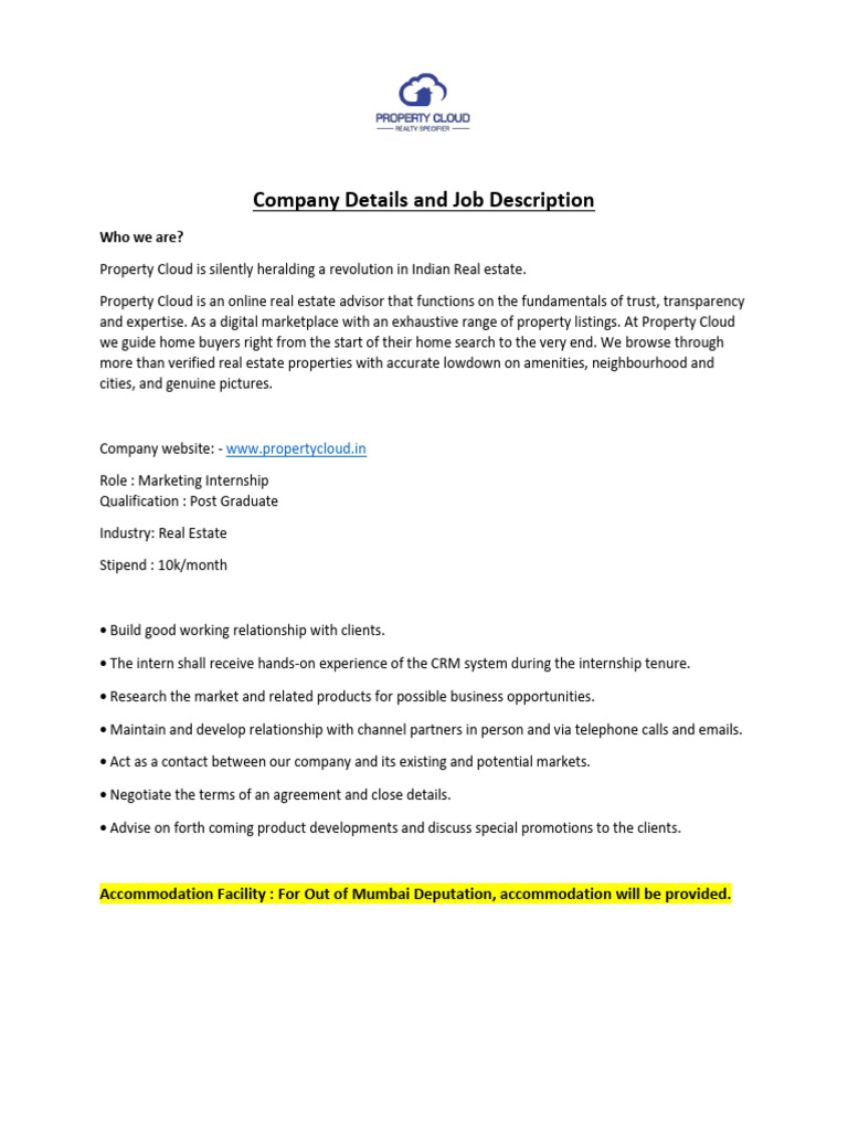 Marketing Internship at Property Cloud | PDF | Economies | Business
