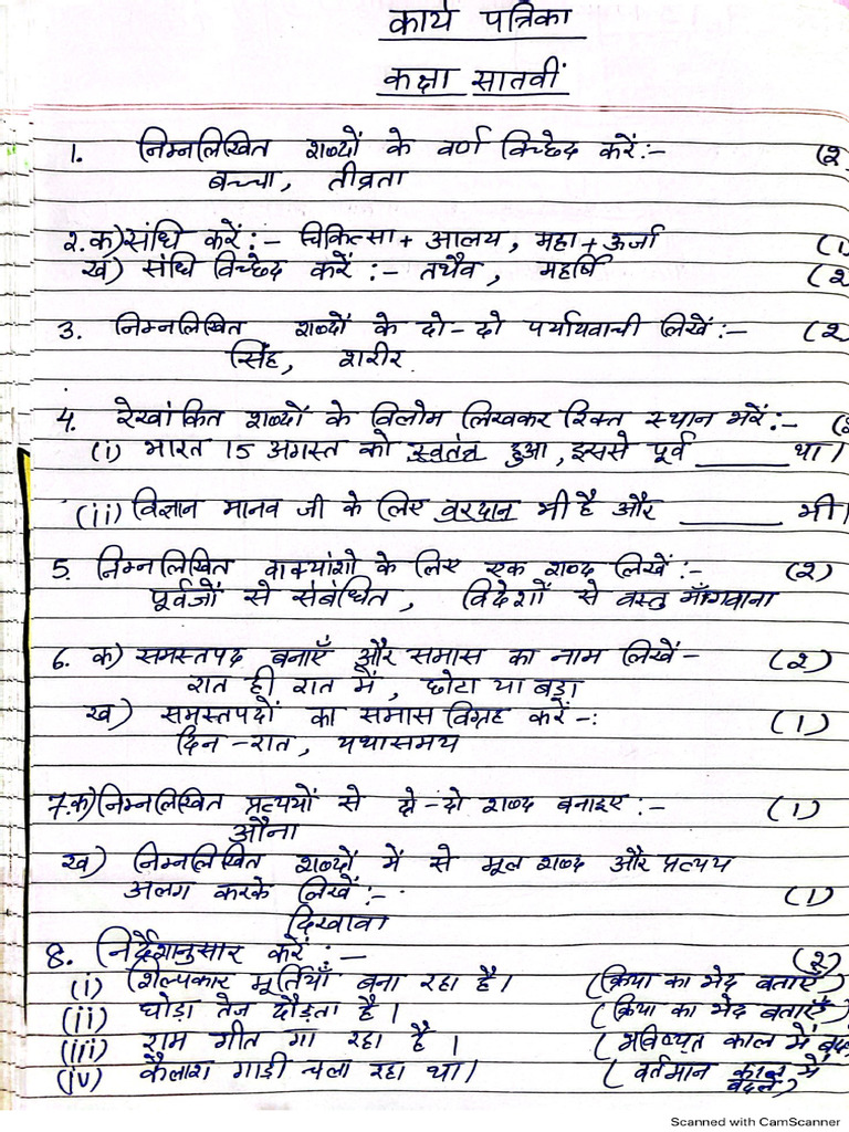 Class 7 Hindi Worksheet According To The | PDF