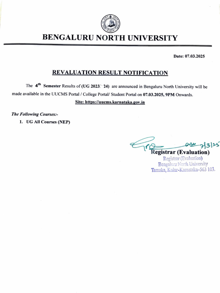 UG 4th Sem Revaluation Result Notification 2023-24 Exams. | PDF