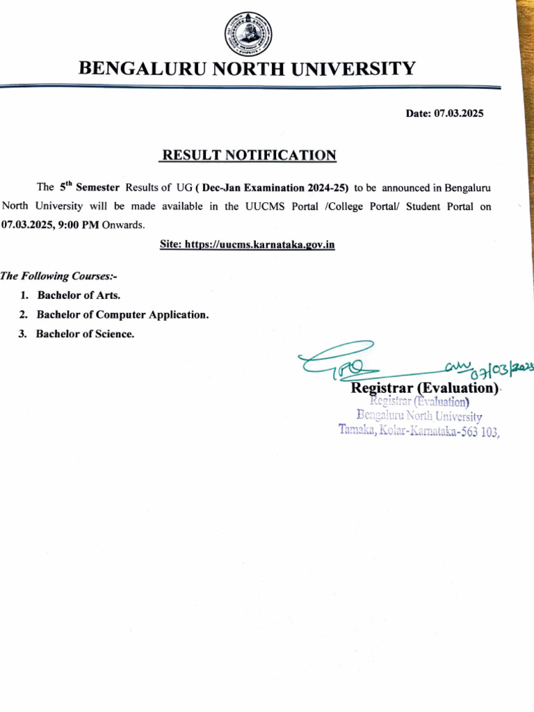 UG 5th Sem Dec - Jan 2024-25 Exam Result Notification | PDF