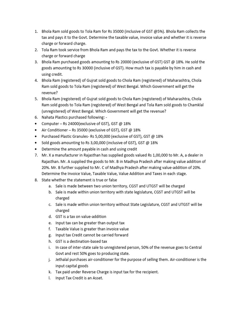gst questions | PDF | Taxes | Public Finance