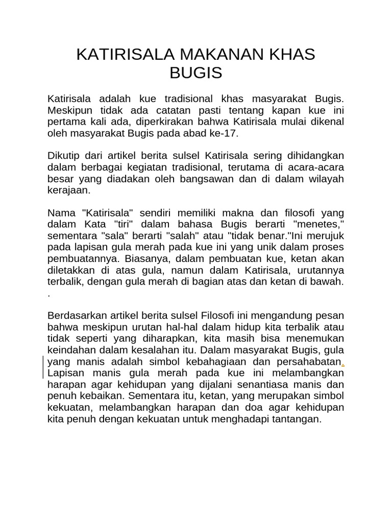 Filosofi dan Sejarah Kue Katirisala | PDF