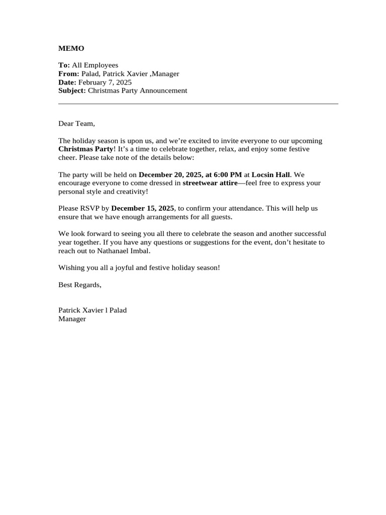 Christmas Party Invitation Memo | PDF