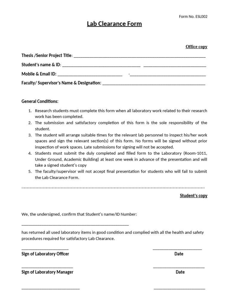 Lab Clearance Form | PDF | Academia