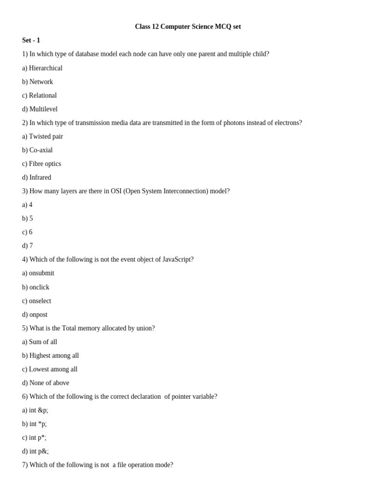 Class 12 Computer Science MCQ Set | PDF | Php | Computer Programming