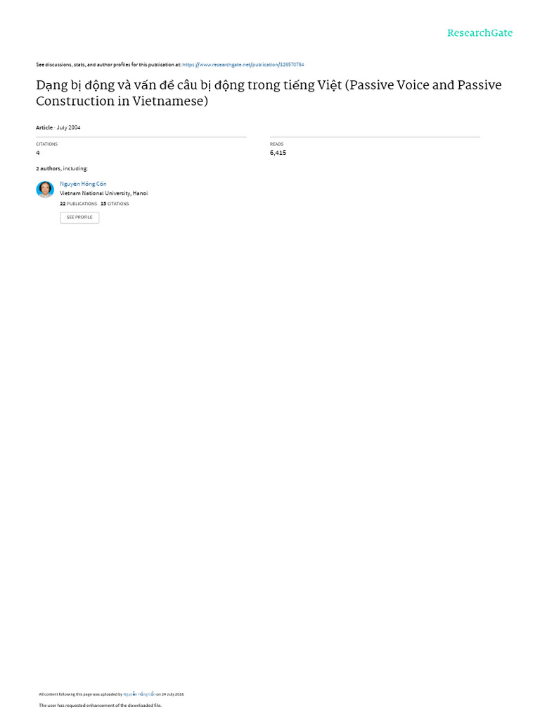 D NGB NG Và V N Câu B NG Trong Ti NG Vi T (Passive Voice and Passive Construction in Vietnamese ...