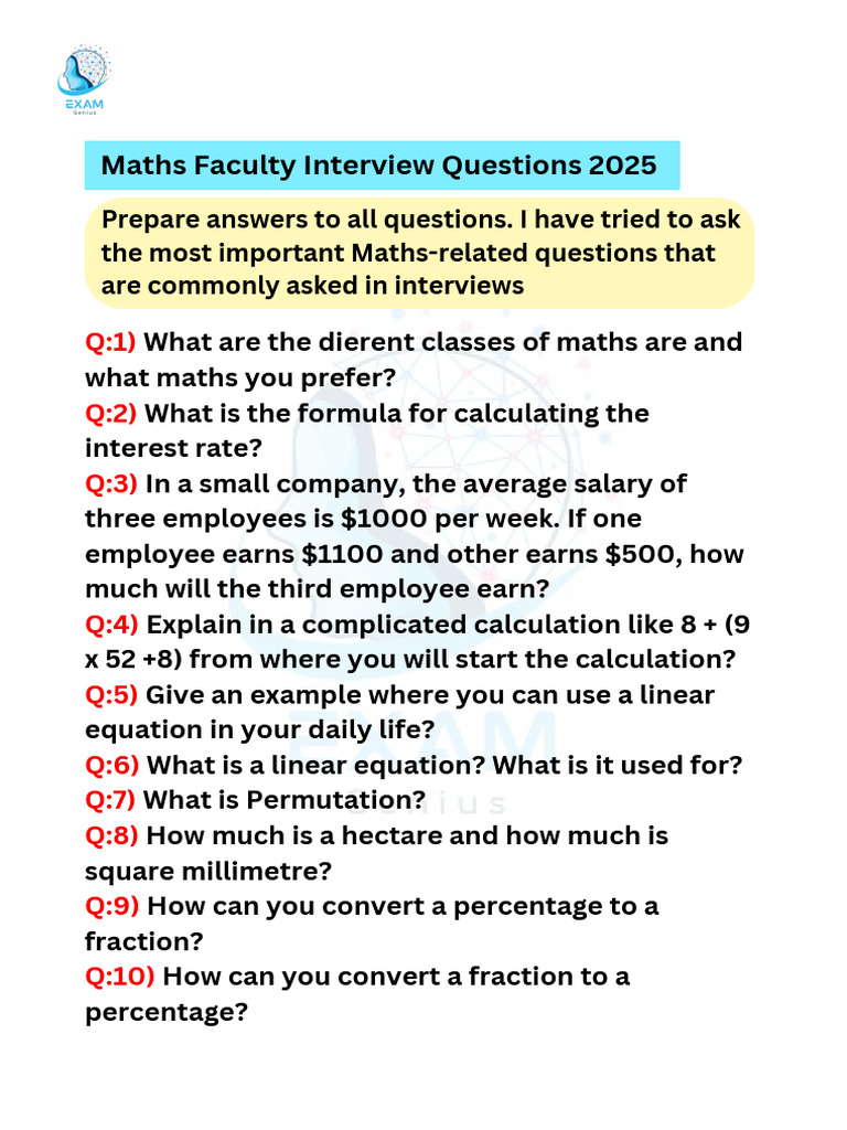 Math Faculty Interview Questions 2025 | PDF