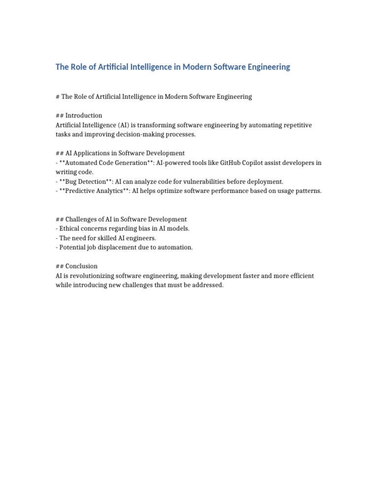 The Role of Artificial Intelligence in Modern Software Engineering | PDF