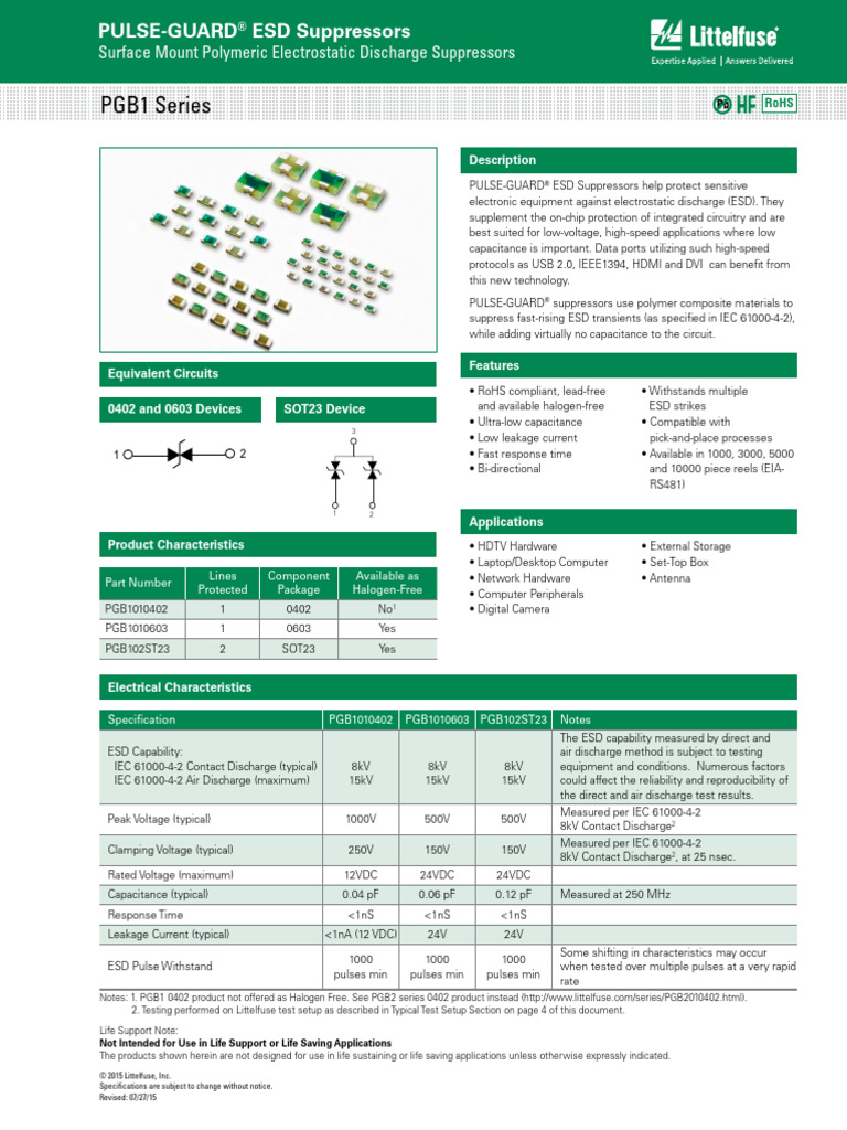 Littelfuse PulseGuard PGB1 Datasheet | PDF | Electrostatic Discharge ...