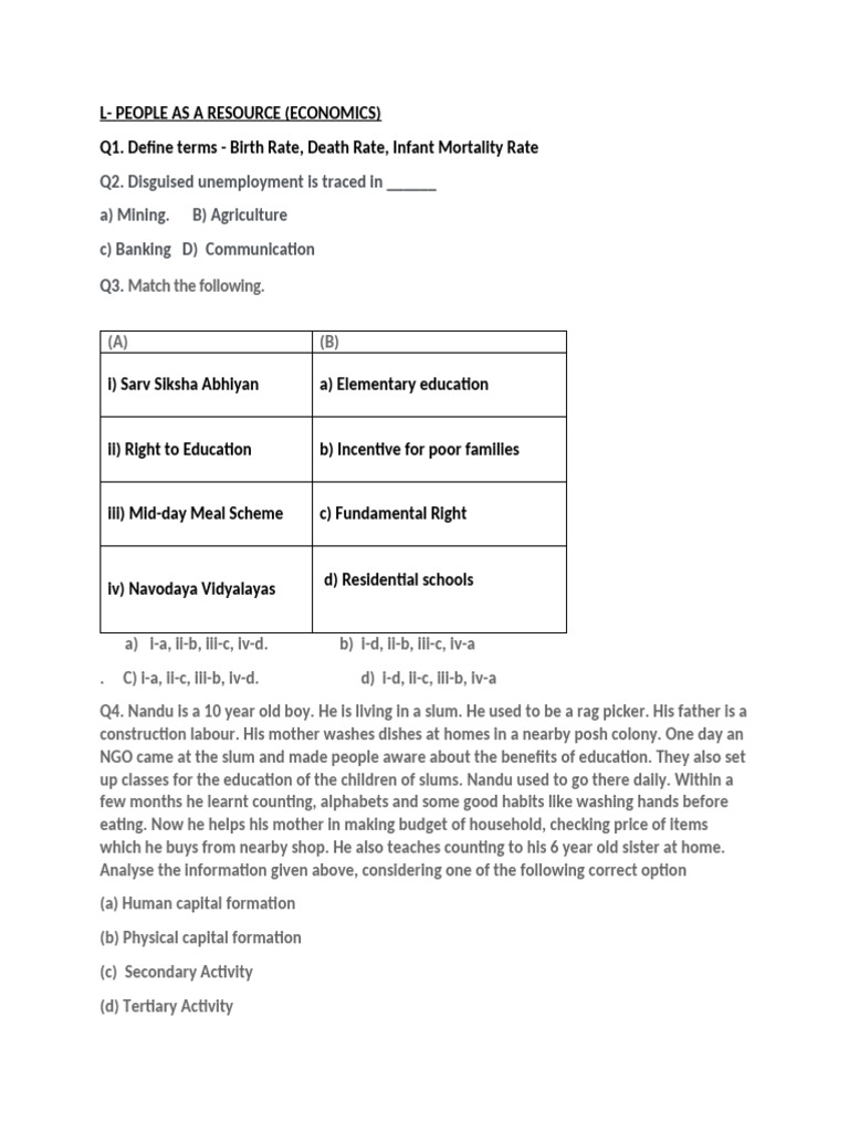 9, E2 People As A Resource Assignment & Worksheet | PDF | Economics ...