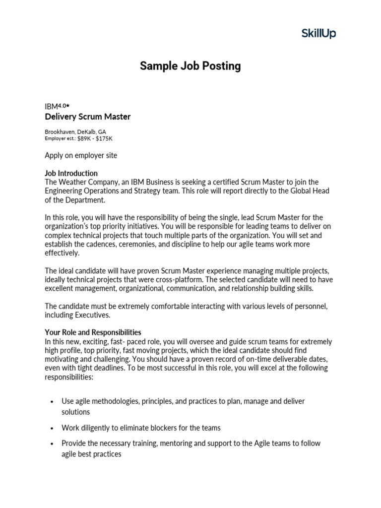 Sample Job Posting | PDF | Agile Software Development | Scrum (Software ...