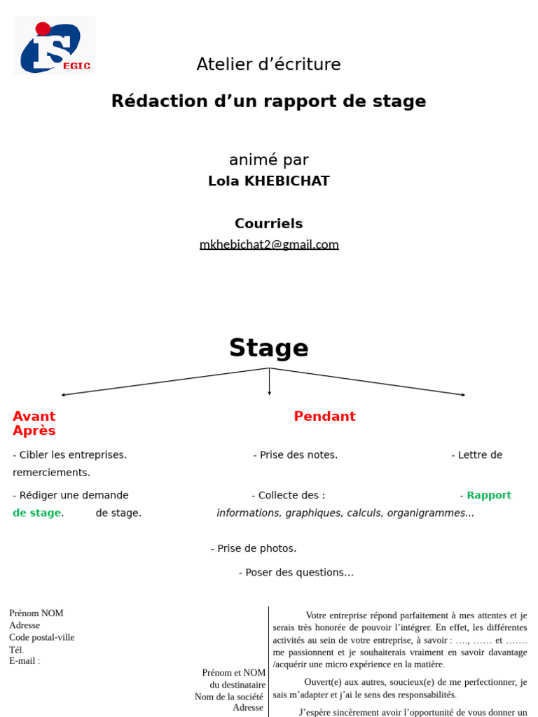 Atelier D Ecriture RAPPORT DE STAGE PPT Final | PDF