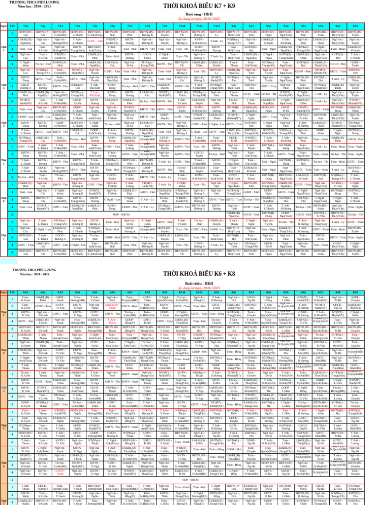 Sửa TKB L4 - Hkii Chuẩn Chính-Thêm 20 - 1-2025 | PDF