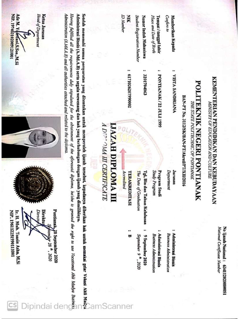 Ijazah Dan Transkrip Nilai Vista-1-2 | PDF