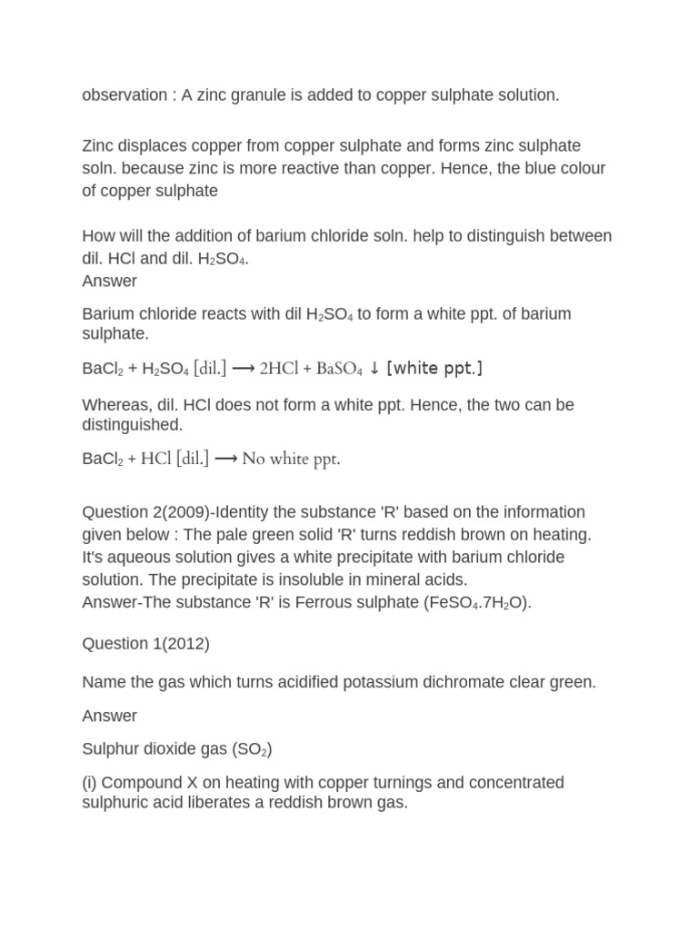 Distinguishing HCl and H2SO4 with BaCl2 | PDF