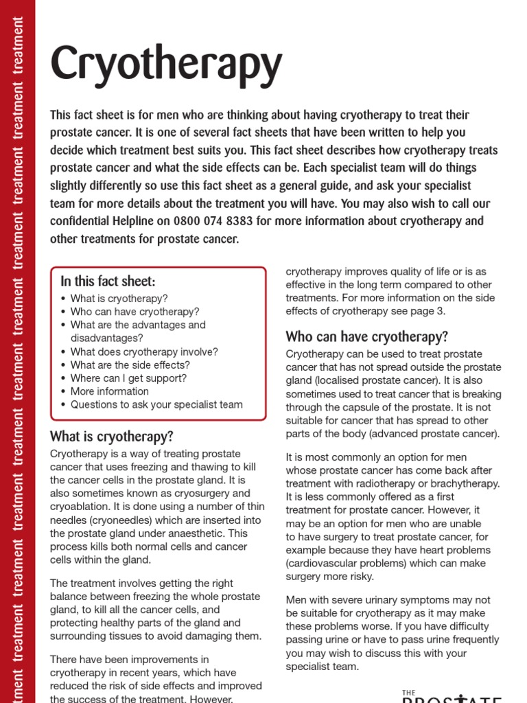 Cryotherapy: in This Fact Sheet | Download Free PDF | Prostate Cancer ...