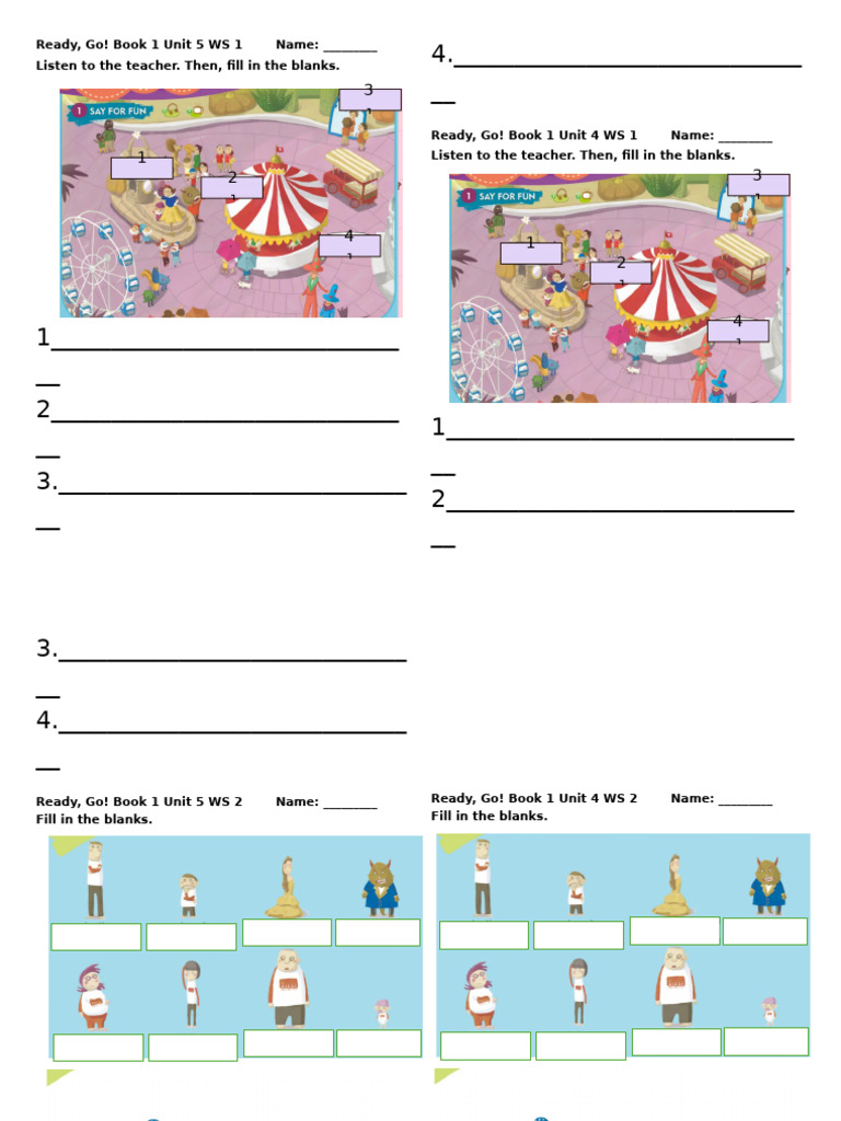 Ready, Go! Book 1 Unit 5 Worksheets | PDF
