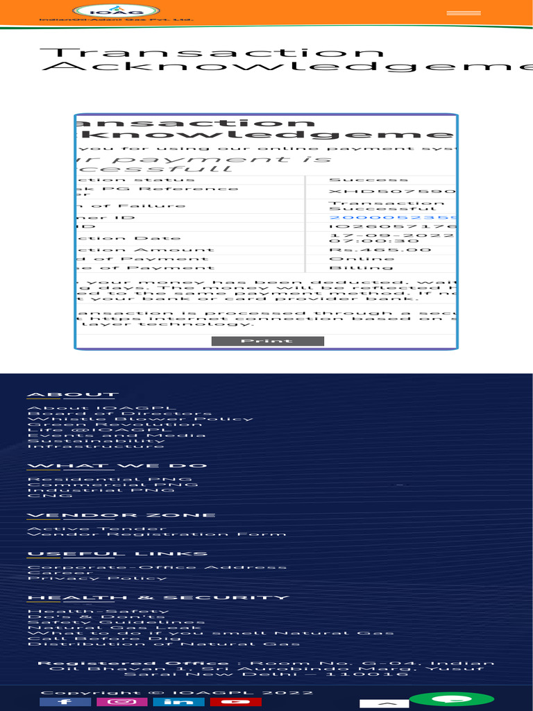 Transaction Acknowledgement - IOAGPL | PDF