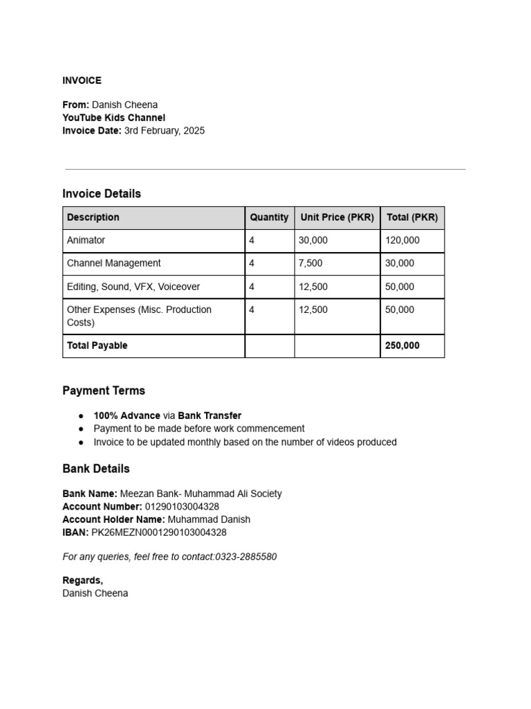 Invoice - Kids Channel | PDF