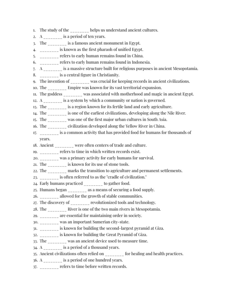 History Fill in The Blanks | PDF | Ancient Egypt | Mesopotamia