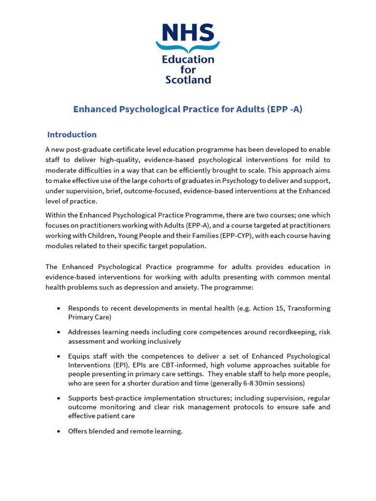 Epp Adult Leaflet Apr 2023 | PDF | Educational Assessment | Psychology