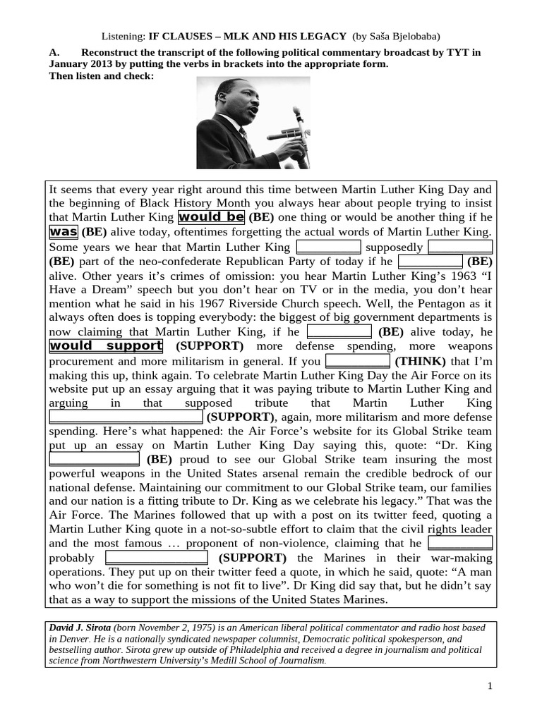 HANDOUT - If Clauses - MLK and His Legacy | PDF | Martin Luther King Jr ...