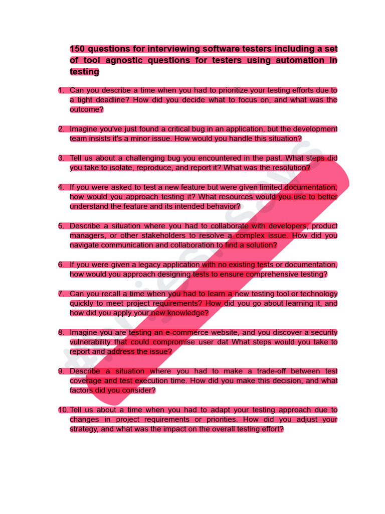 Essential Software Tester Interview Questions | PDF | Reliability ...