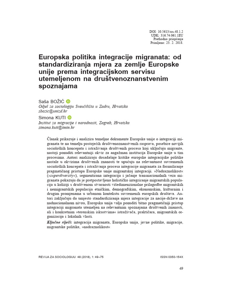 Bozic Kuti 2018 Eur Pol Integr | PDF
