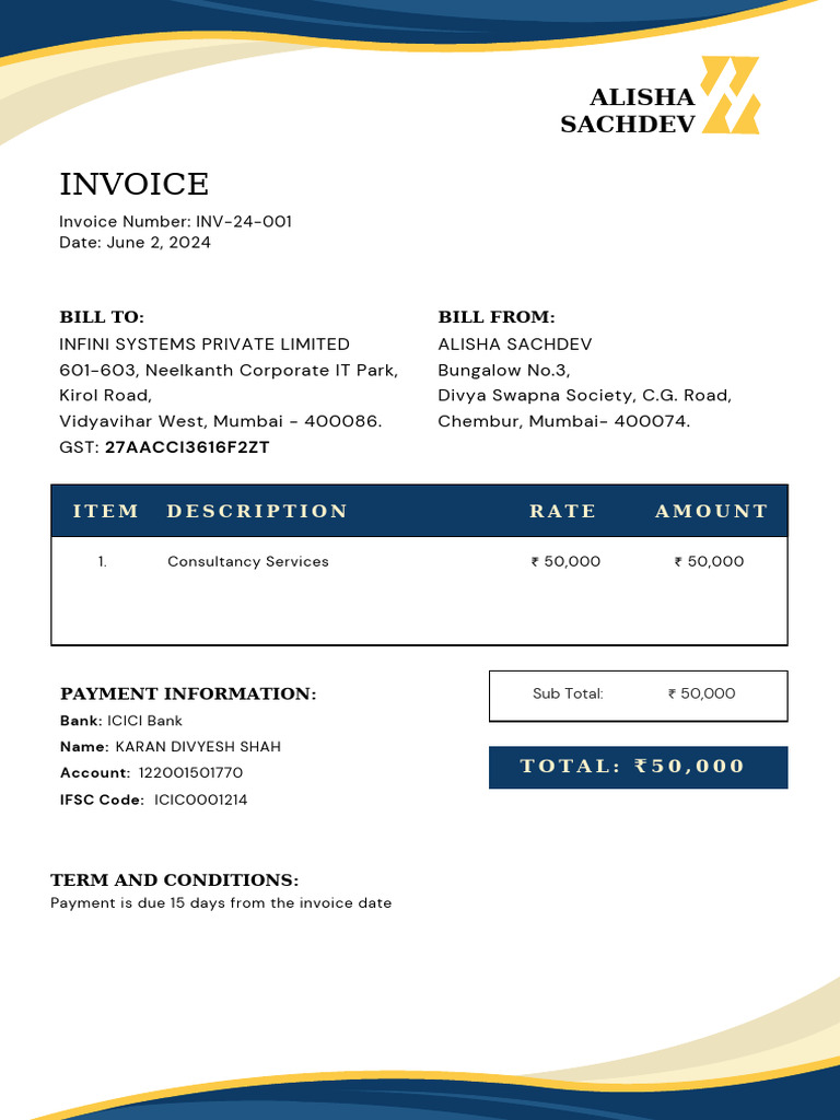 Alisha Infini Invoice April 24 | PDF