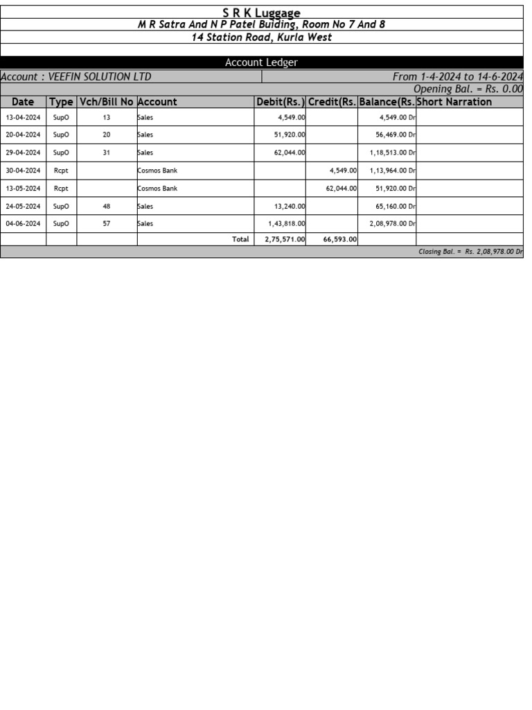 Comp0001 - LEDGER - VEEFIN SOLUTION LTD | PDF