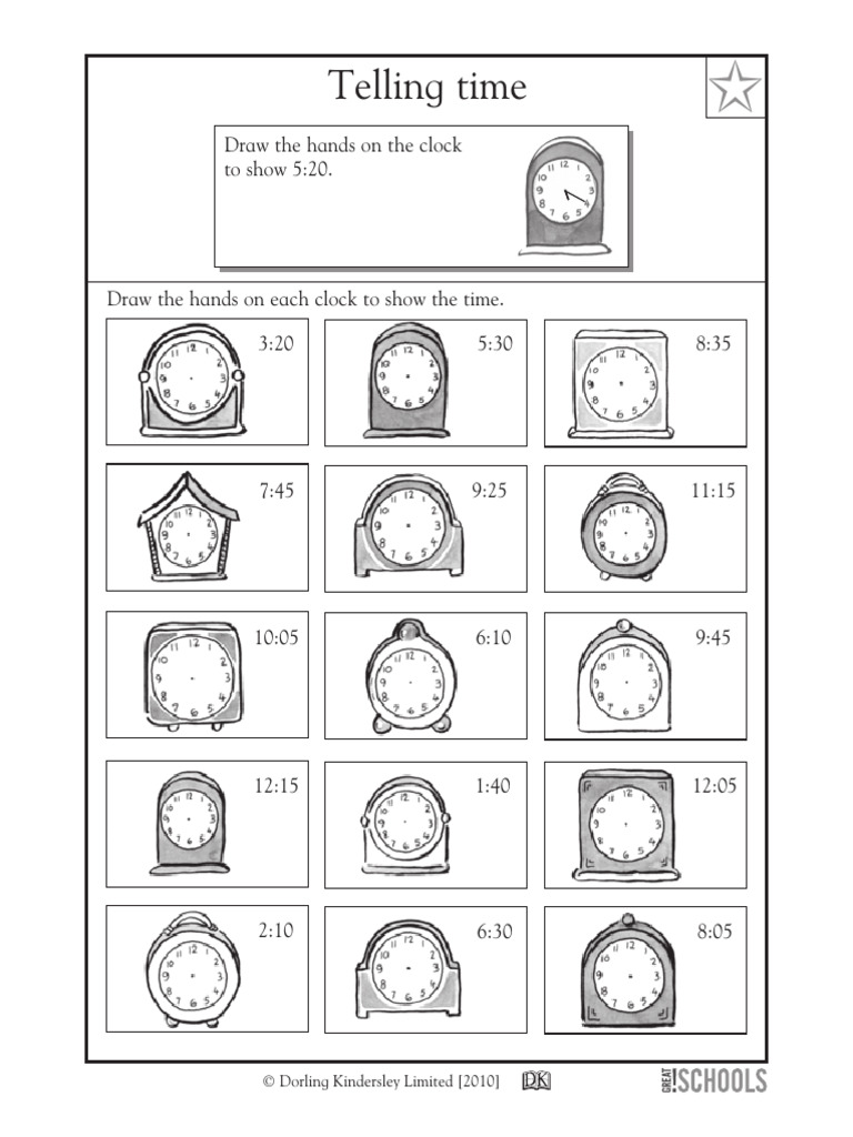 Telling Time: Draw The Hands On The Clock To Show 5:20 | PDF