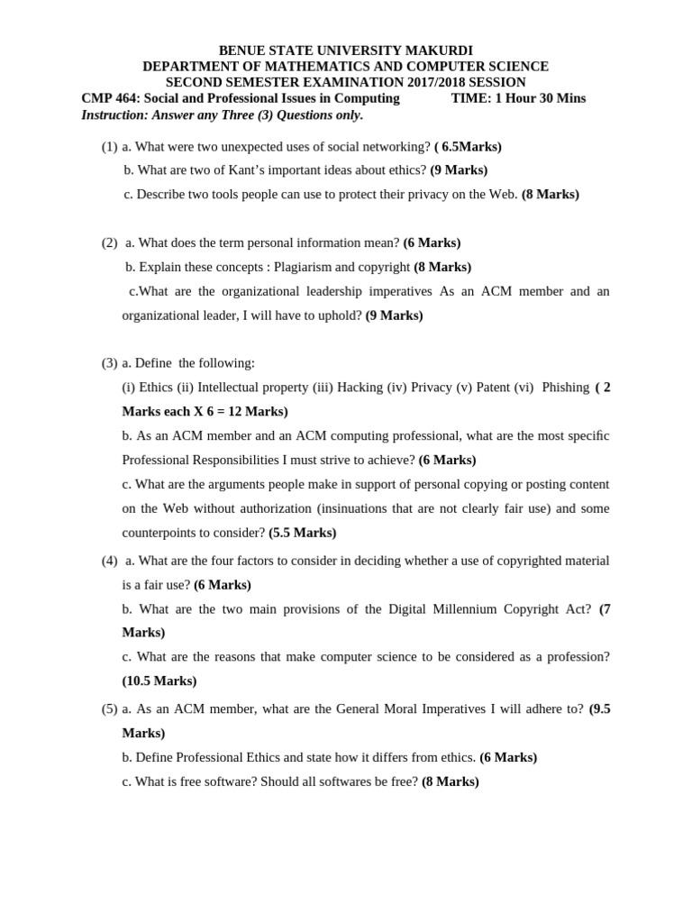 CMP 464 Exam 2018 | PDF