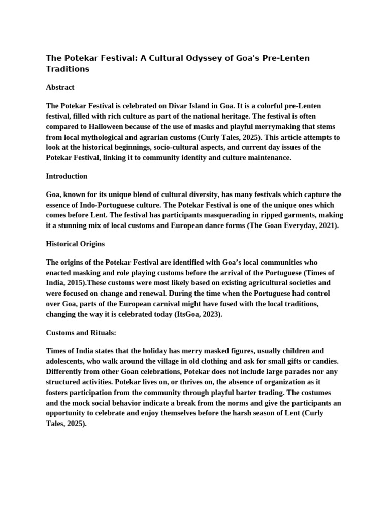 The Potekar Festival: A Cultural Odyssey of Goa's Pre-Lenten Traditions ...