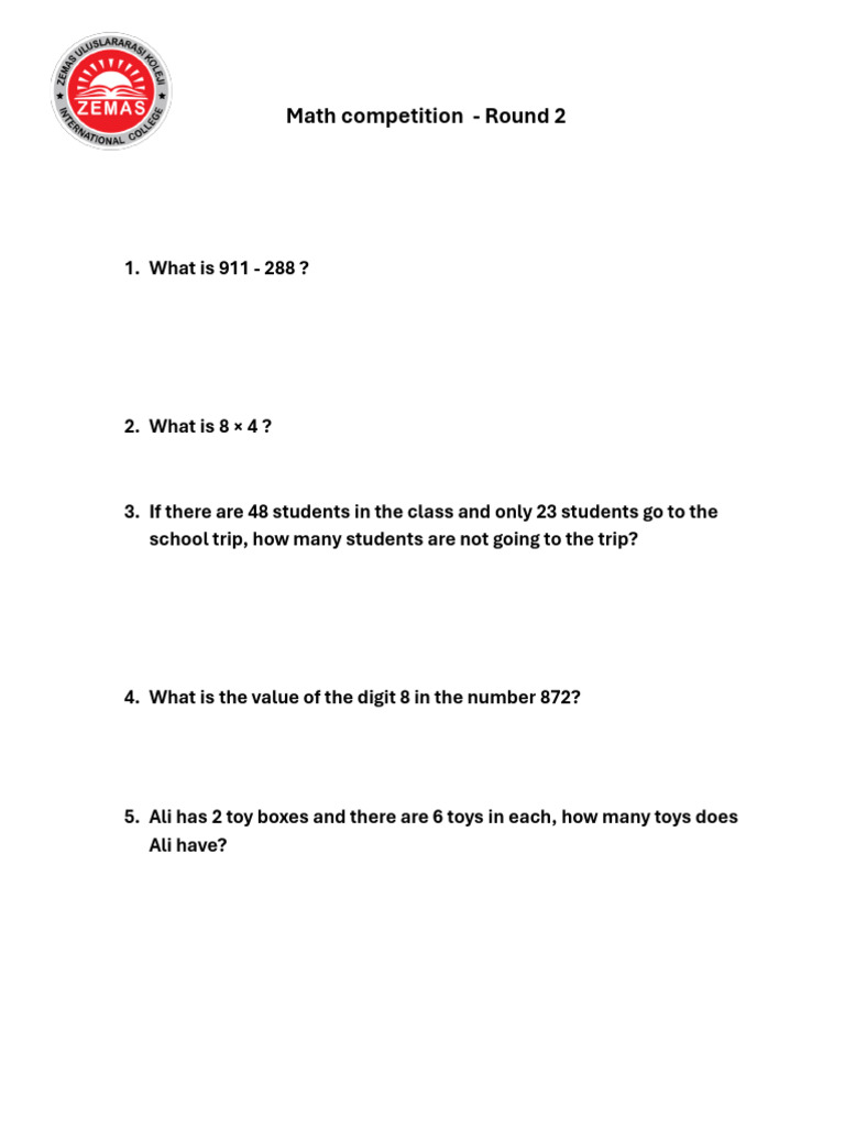 Math Competition Round 2 Questions | PDF