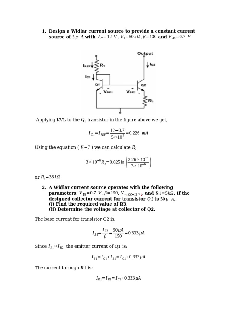 Design A Widlar Current Source To Provide A Constant Current So | PDF | Electromagnetism ...