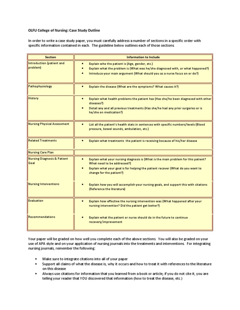 OLFU Nursing Case Study Guidelines | PDF