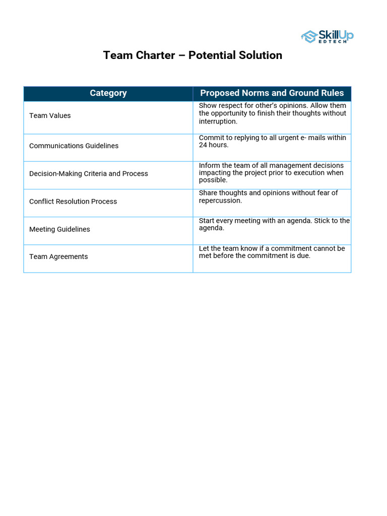Team Charter - Potential Solution | PDF