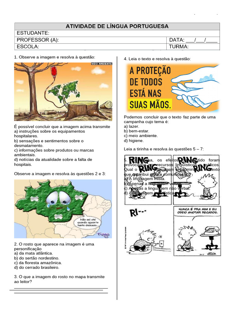 Atividade Linguagem Verbal E Não Verbal Tudo Sala De Aula Pdf