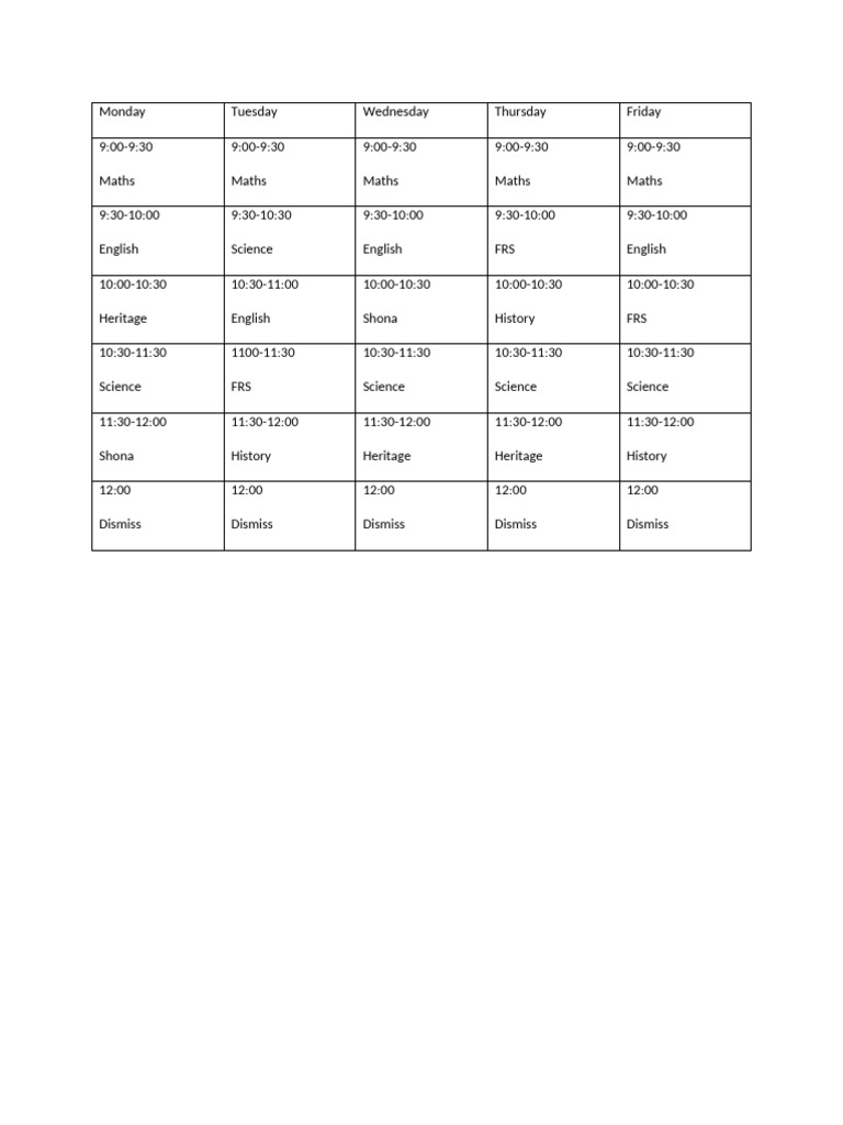 Morning Session Time Table | PDF