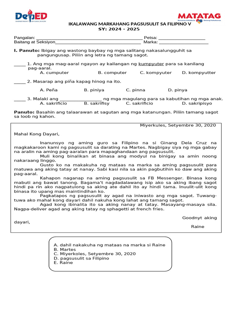 Filipino 5 Q2-PT | PDF