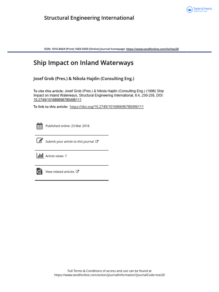 Ship Impact On Inland Waterways | PDF | Deformation (Engineering) | Force