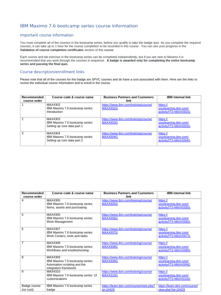 IBM Maximo 7.6 Bootcamp Series Badge - Important Course Information ...